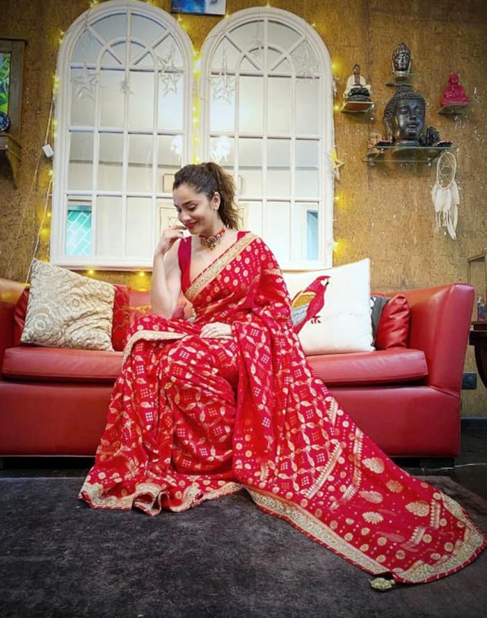 Ankita Lokhande Celebrates Karwa Chauth In A Red Silk Saree Is A Sight ...