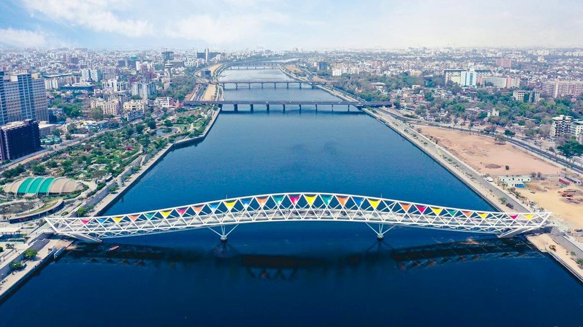 Atal Bridge: Iconic Kite-Themed Foot Over Bridge On Sabarmati River Is ...