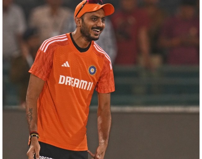 Axar Patel is in all smiles during India's training session in Raipur.