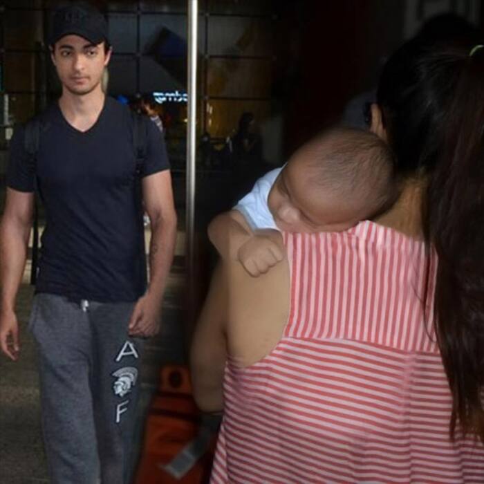 Ayush Sharma with his mother and son Ahil at Mumbai airport