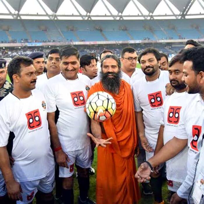 IN PICS: Baba Ramdev shows off his football skills during Football ...