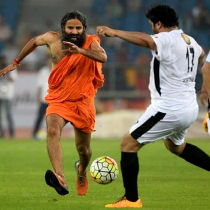 IN PICS: Baba Ramdev shows off his football skills during Football ...