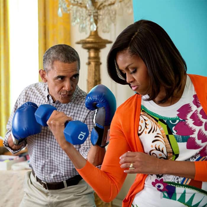 Barack and Michelle Obama pose for a photoshoot