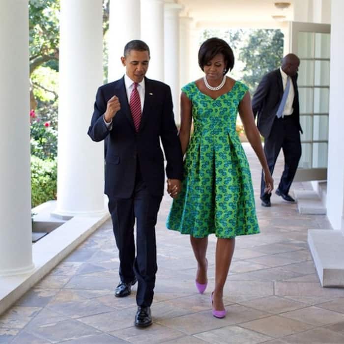 Barack and Michelle Obama pose for a photoshoot