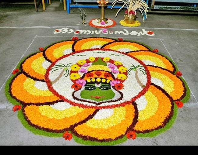 Beautifully designed cultural Pookalam for Onam