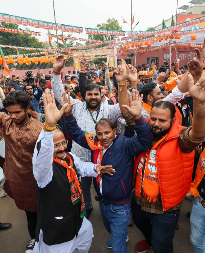 BJP Workers Celebrate As Party Heads For Victory In Three States