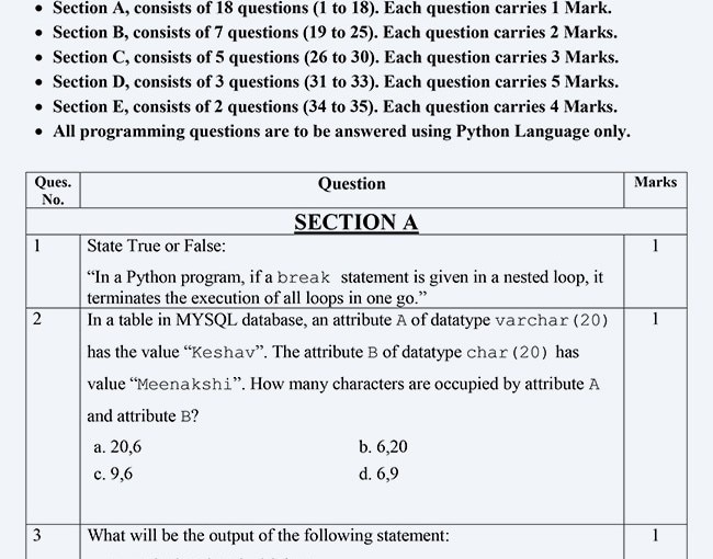 CBSE Class 12th Computer Science Sample Paper 2023 24 CBSE Class 12th Computer Science Sample Paper 2023 24