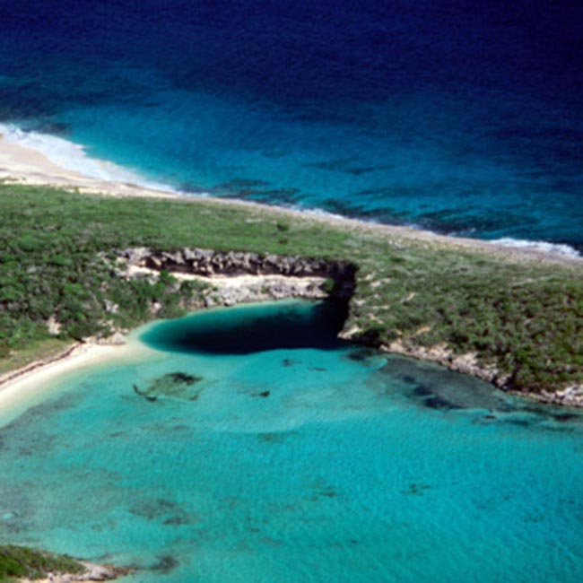 Dean's blue hole is 202 meters (663 ft )deep