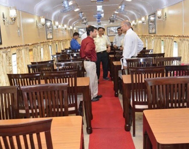 Dining place in semi luxury train ‘Tiger Express’ in India