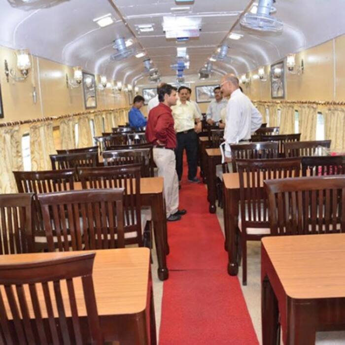 An inside view of semi luxury train ‘Tiger Express’ in India