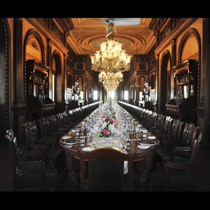 Dining room of Taj Falaknuma palace in Hyderabad