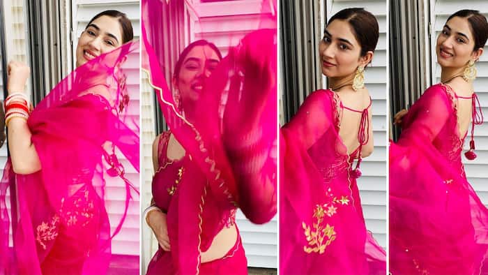 Disha Parmar flaunts her back in gorgeous pink saree