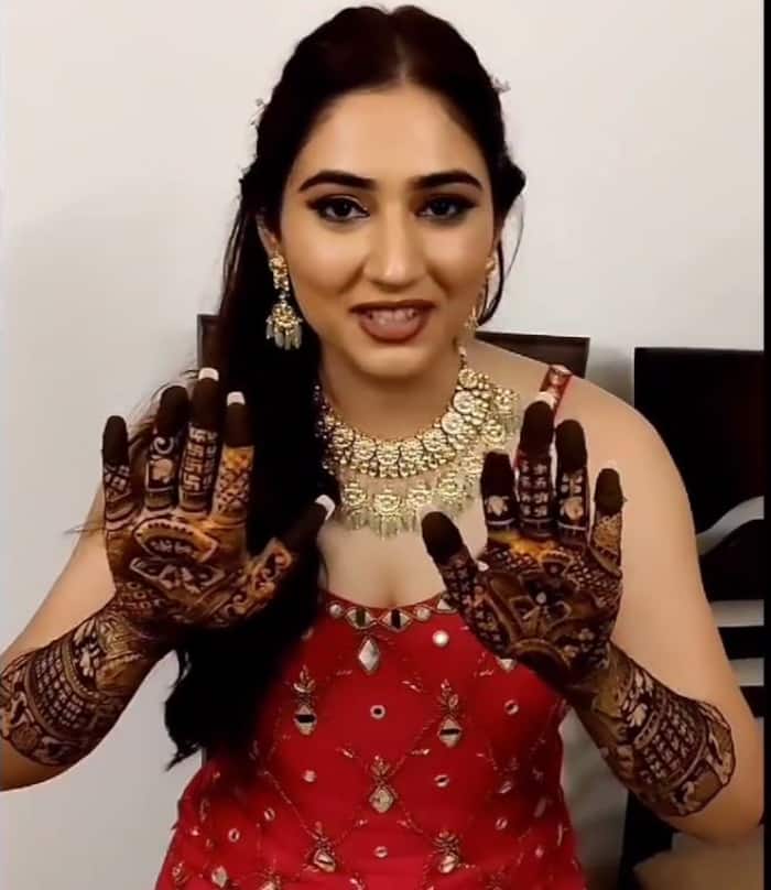 Disha Parmar’s bridal mehendi consists of Madhubani designs