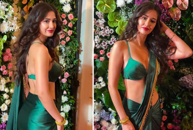 Disha Patani is Too Hot to Handle in Festive Green-Golden Saree - See Viral Pics