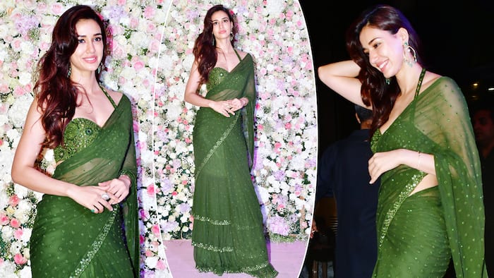 Disha Patani Strikes Style Statement in Green Emerald Saree With Deep ...