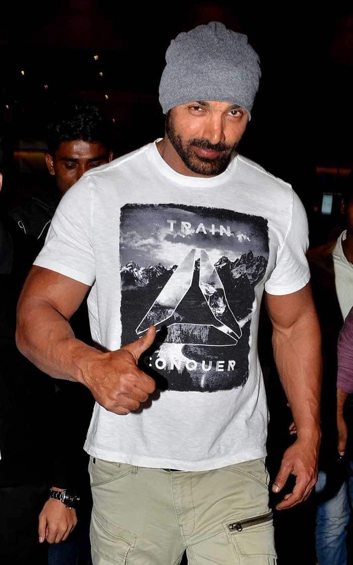 Dishoom stars John Abraham and Varun Dhawan spotted at Mumbai airport