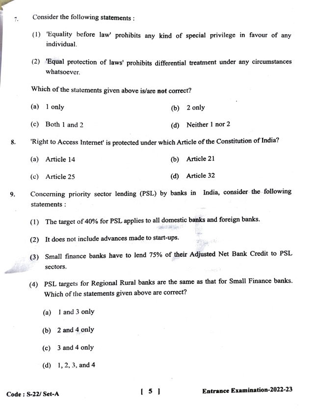 Jamia RCA 2022 Entrance Question Paper Page 20