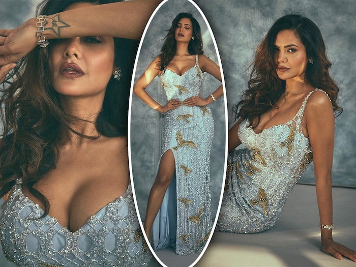 Esha Gupta Sets Internet Abuzz in Sequin Embellished Gown With Thigh-Slit And Plunging Neckline ...