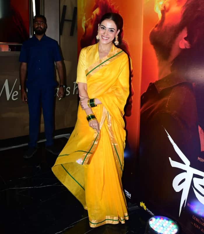 Genelia D'Souza Wears a Raw Mango Saree Worth Rs 14,800 at Ved Trailer ...