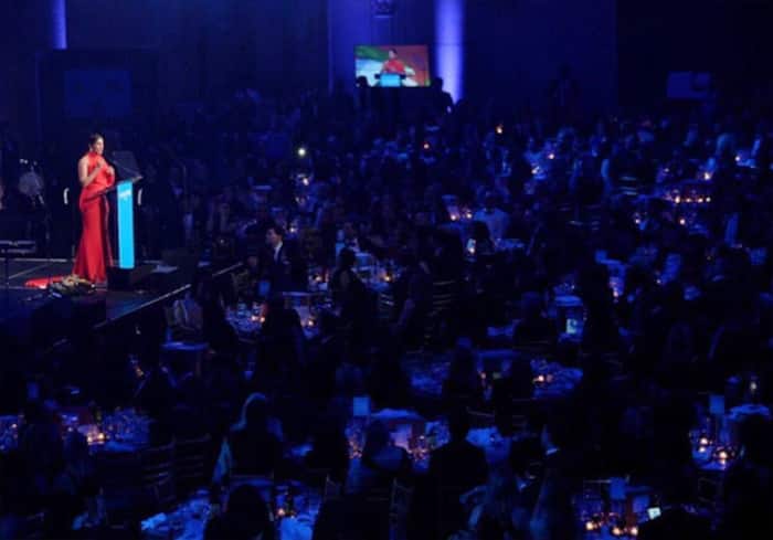 Turning heads in red gown