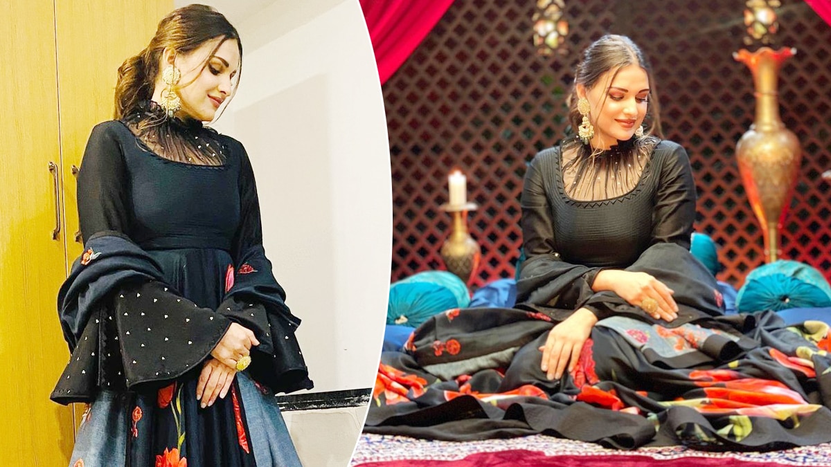 Himanshi Khurana Looks Regal in Black Floral Anarkali- See Gorgeous Pics