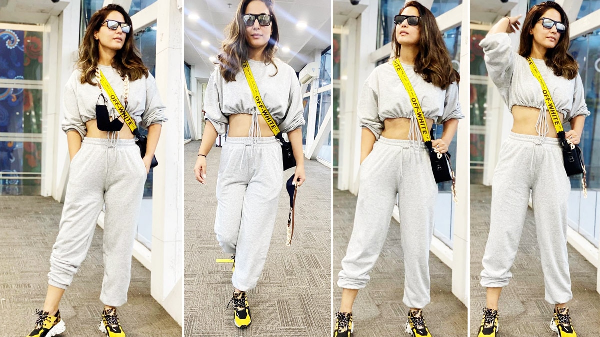 Hina Khan Flaunts Her Body in a Sexy Grey Crop Top and Track Pants ...