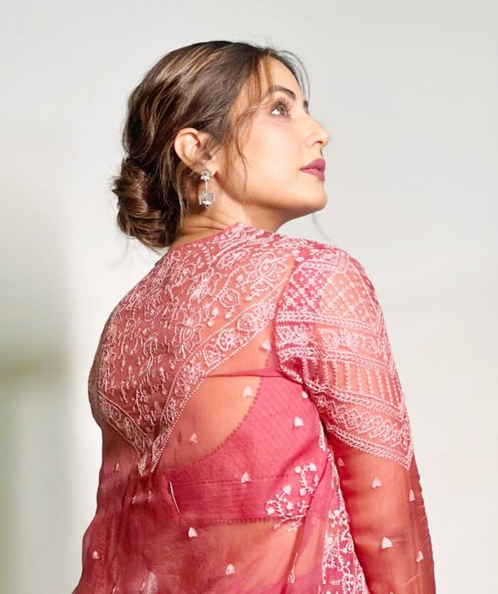 Hina Khan Ups Her Ethnic Game as She Dazzles in Sheer Organza Saree And ...
