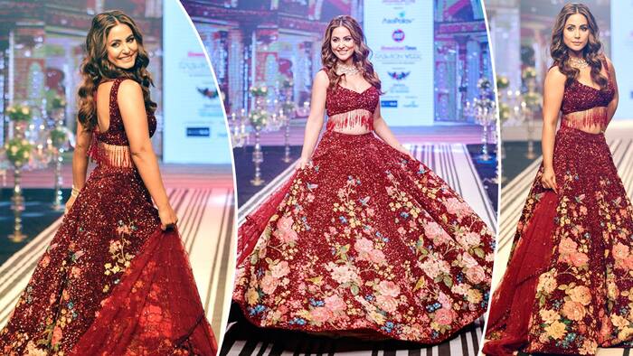 Hina Khan Sizzles in Red Hot Bridal Couture at Fashion Show - See Viral ...