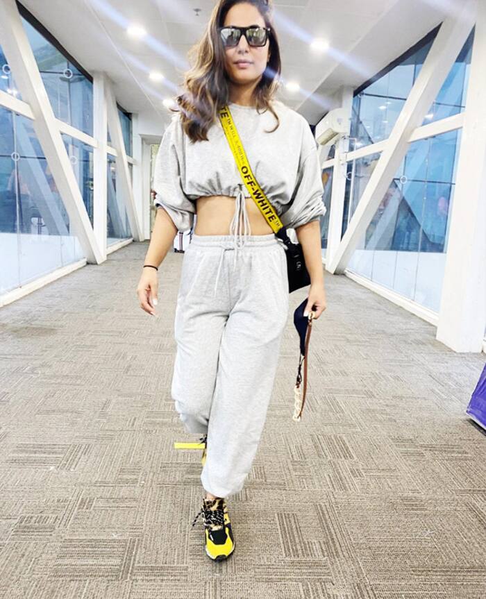 Hina Khan Flaunts Her Body in a Sexy Grey Crop Top and Track Pants ...