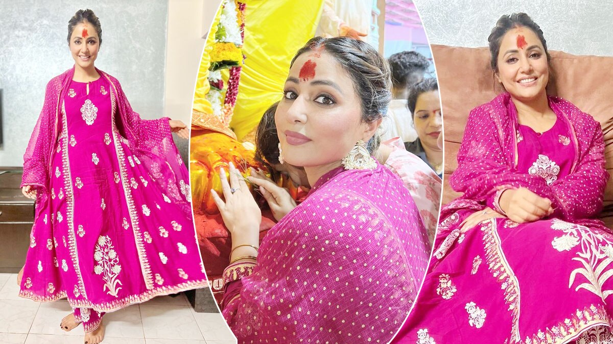 Hina Khan Looks Pretty In Pink Ananrkali Suit For Ganesh Darshan At ...