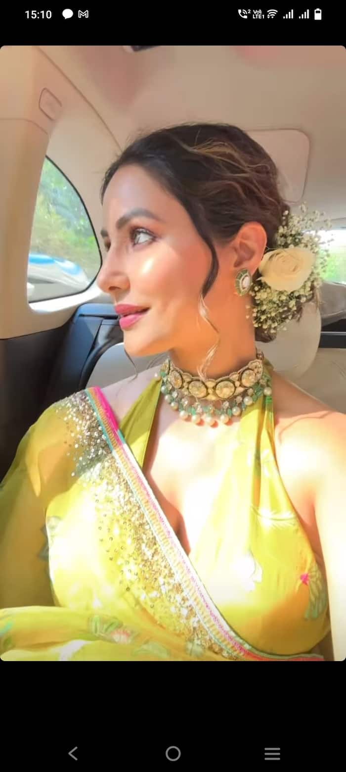 Hina Khan Turns Bridesmaid in Pretty Yellow Floral Saree With Halter ...