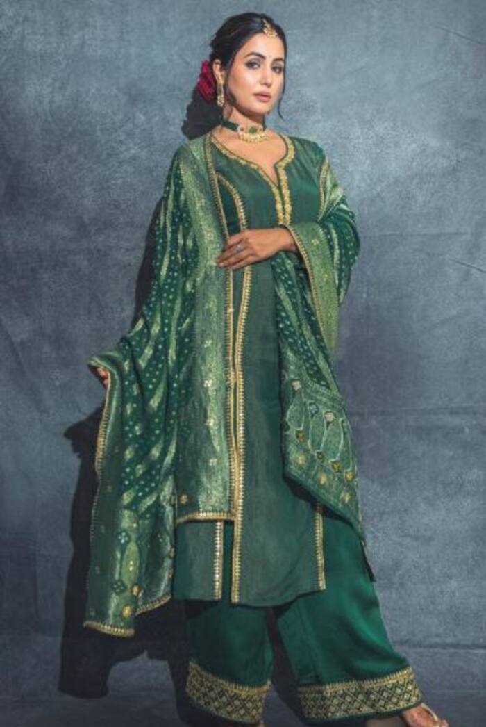 Khoobsurat! Hina Khan's Green Plazo Set Look Is Royal and Elegant