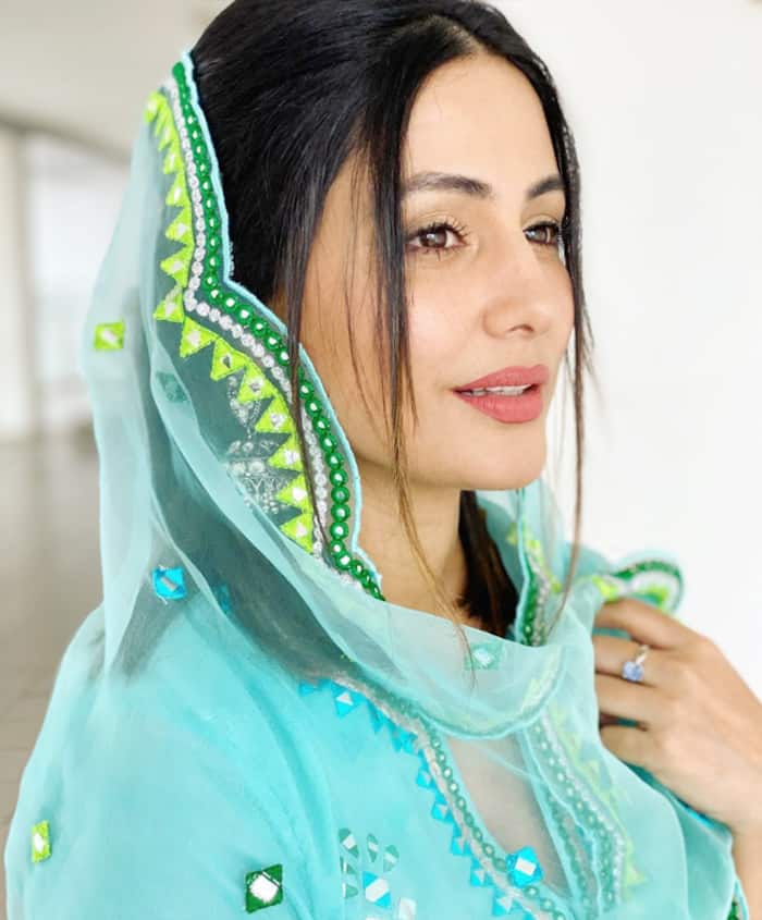 Hina Khan in a blue suit