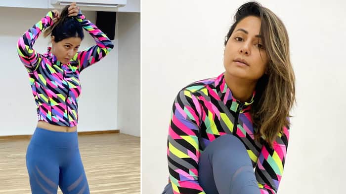 Hina Khan Aces Her Gym Fashion in Multi-Coloured Top And Tights| Photos
