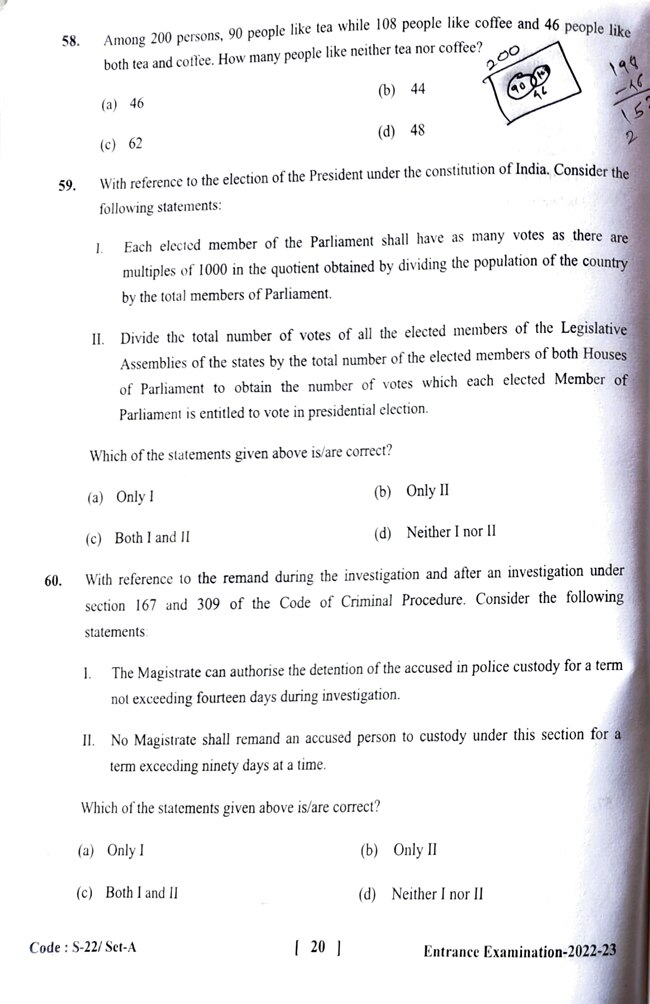 Jamia RCA 2022 Entrance Question Paper Page 20