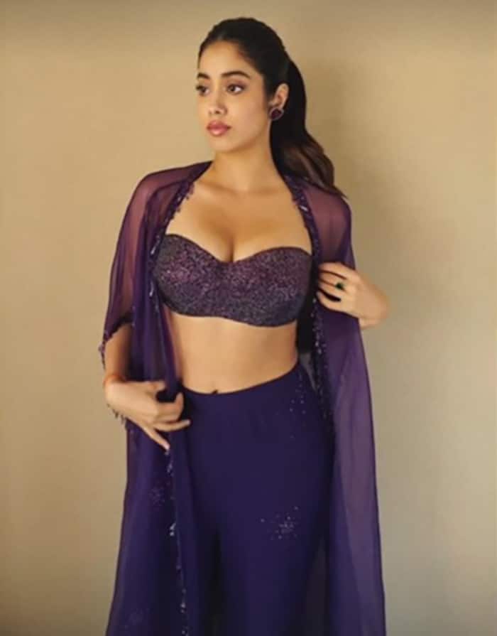 Janhvi Kapoor Looks Like a Sexy Dream in Purple Bustier Blouse, Matching Sharara And Sheer Cape ...