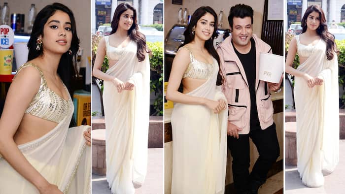 Janhvi Kapoor wears a sheer white saree while promoting Roohi