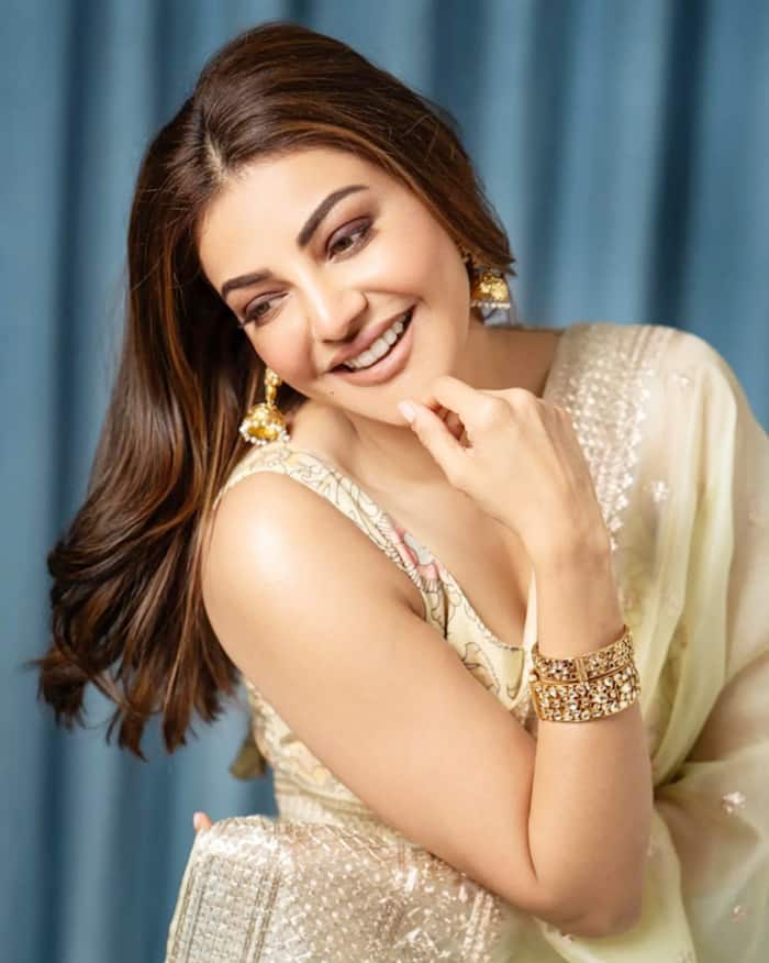 Kajal Aggarwal Stuns in Hot Cream-Coloured Blouse And Matching Saree, Pics