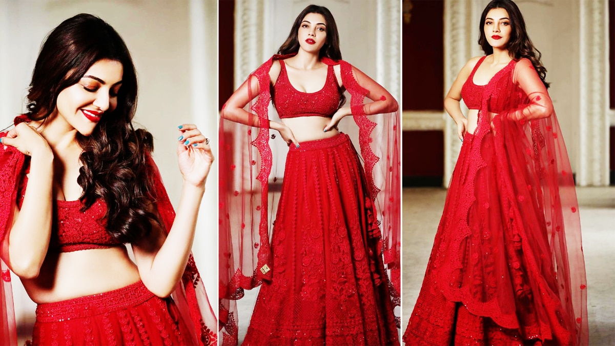 Kajal Aggarwal is Drop Red Gorgeous in a Sindoori Red Lehenga, See Her ...