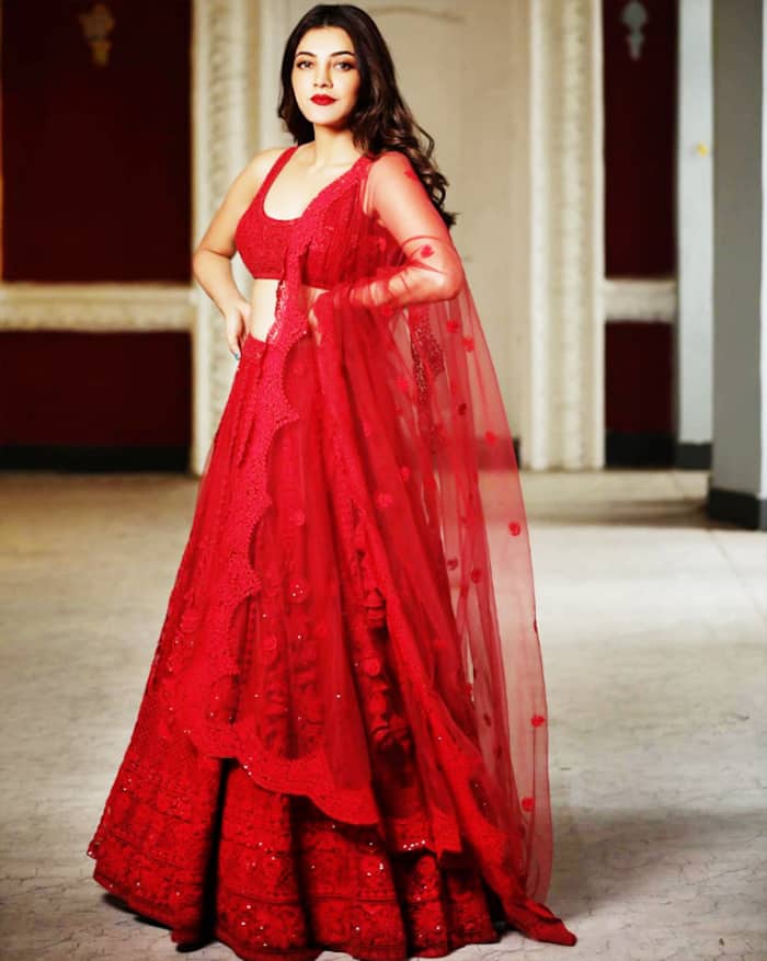 Kajal Aggarwal is Drop Red Gorgeous in a Sindoori Red Lehenga, See Her ...