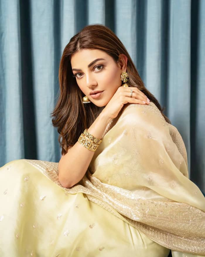 Kajal Aggarwal Stuns in Hot Cream-Coloured Blouse And Matching Saree, Pics