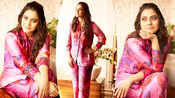 Kajol Makes Midweek Colourful With Pink And Red Coloured Satin Co-Ord ...