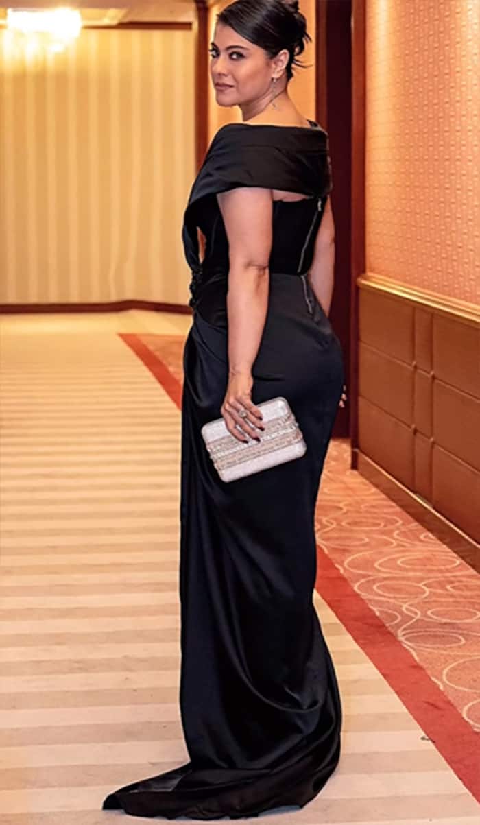 Kajol Looks Holy Divine in Black Gown With Plunging Neckline And Thigh ...