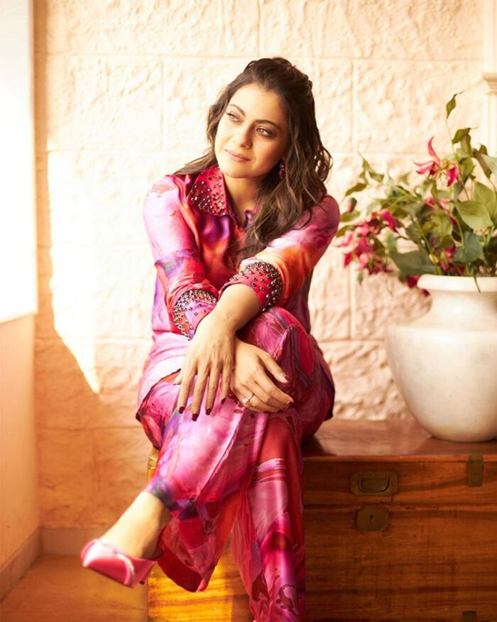 Kajol Makes Midweek Colourful With Pink And Red Coloured Satin Co-Ord Set - See Mesmerising Photos