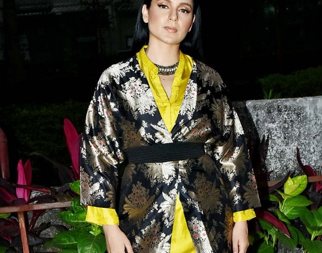 Kangana's bright yellow suit by Raw Mango