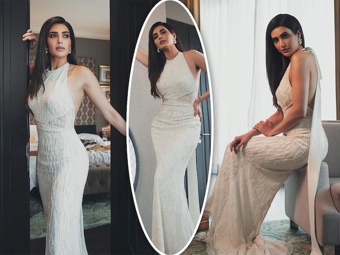 Karishma Tanna Steals Spotlight in Pearly White Backless Beaded Gown -See Viral Photos