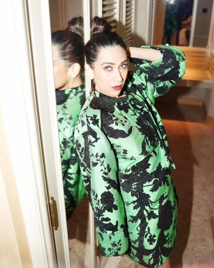 Karisma Kapoor Makes Jaws Drop in Green And Black Colour Mini Dress For Rs 21K
