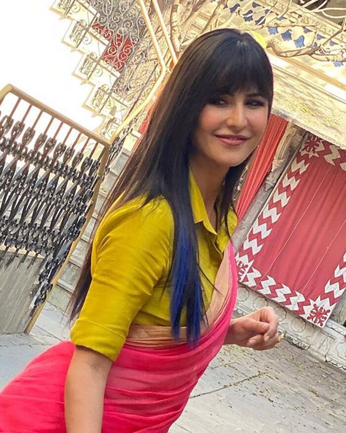 Katrina Kaif Goes Vibrant With Pink Saree And Yellow Blouse