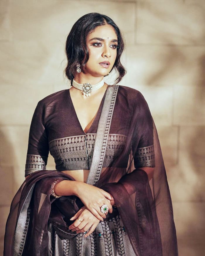 Keerthy Suresh in a Deep Brown Banarasi Lehenga Slays Ethnic Fashion ...