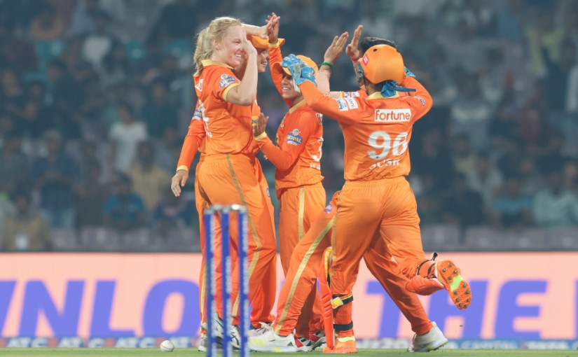 Kim Garth celebrates after taking one of her five wickets against UP ...